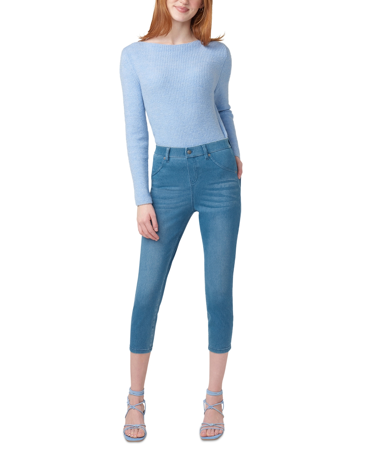 HUE high rise ultra soft denim capri leggings in medium wash